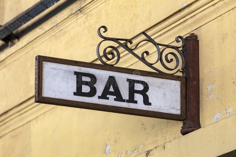 Antique and Rustic Bar Sign Stock Photo - Image of symbol, street ...