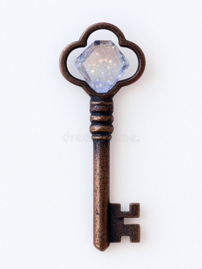 Antique Rustic Key with Crystal Gem Stock Illustration - Illustration ...