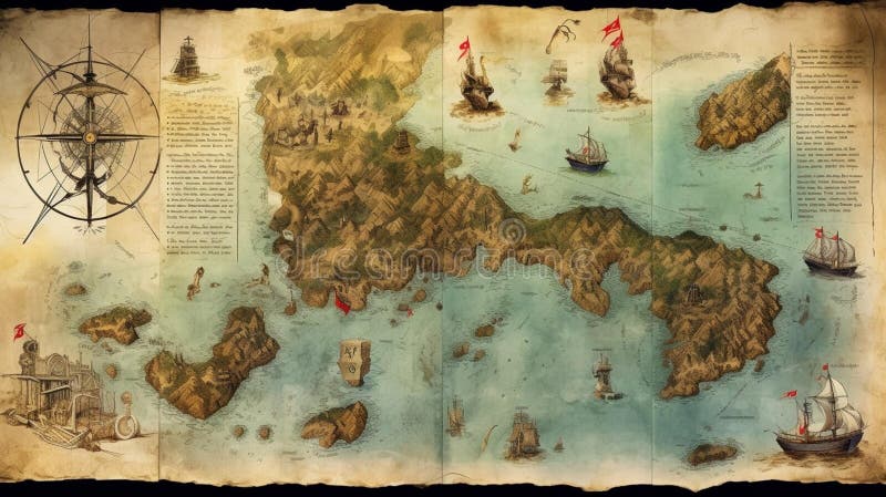 Antique Rustic Treasure Map Stock Illustration - Illustration of design ...