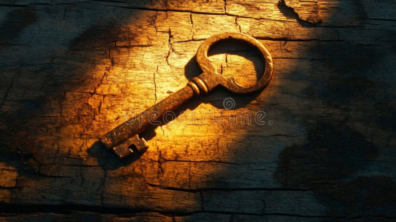 Antique Rusty Key on Weathered Wood Stock Illustration - Illustration ...