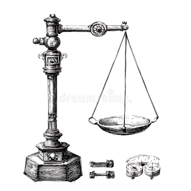 Antique Scale Illustration with Weights Stock Illustration ...