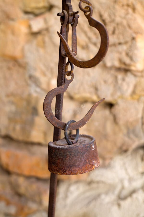 Antique Scales Rusted Iron with Weights Stock Photo - Image of farm ...