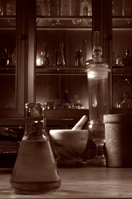 Antique Science Research Lab with Old Glassware Stock Image - Image of ...