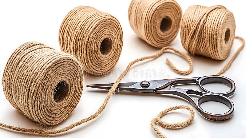 Antique Scissors with Twine Rolls in Rustic Style Stock Illustration ...