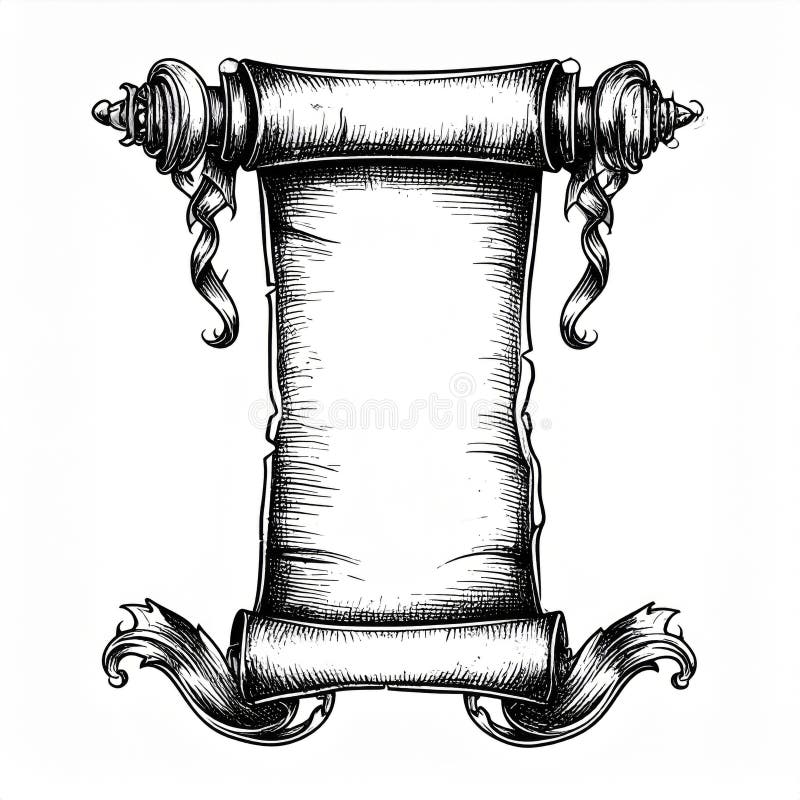 Antique Scroll Design Black and White Illustration Stock Illustration ...