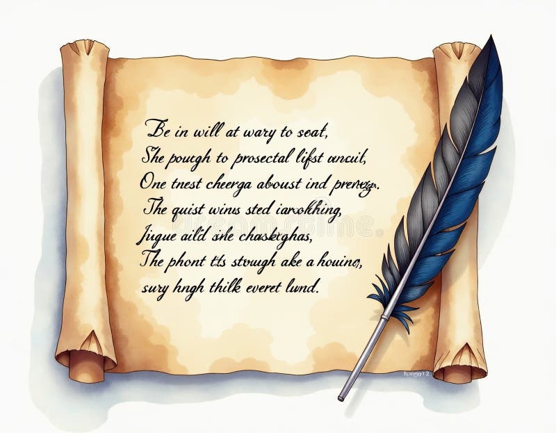 Antique Scroll with Quill Pen and Mysterious Poem Stock Illustration ...
