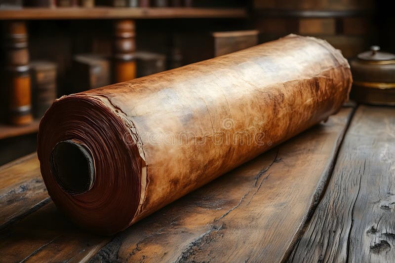 Antique Scroll on Rustic Table in Vintage Library Setting for ...