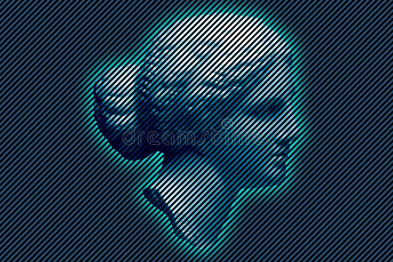 Antique Sculpture of Human Face in Artificial Intelligence Glow Neon ...