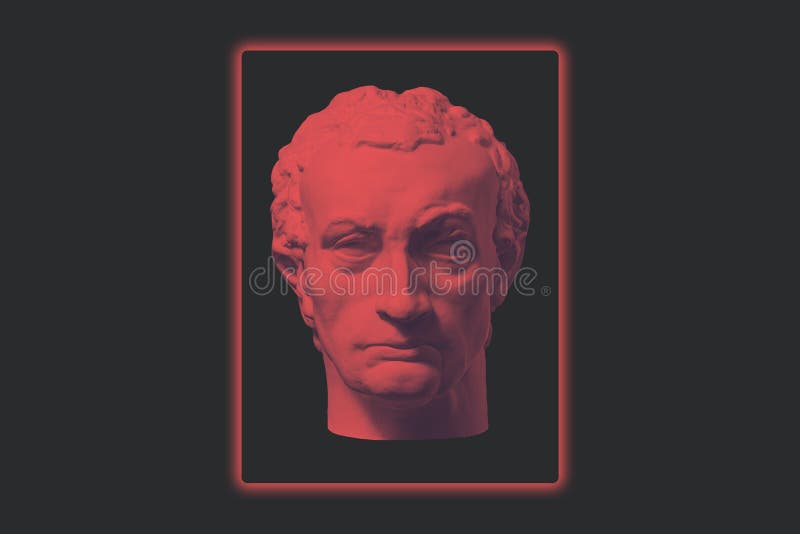 Antique Sculpture of Human Face in Artificial Intelligence Glow Neon ...