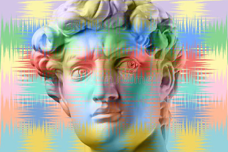 Antique Sculpture of Human Face in Artificial Intelligence Pop Art ...