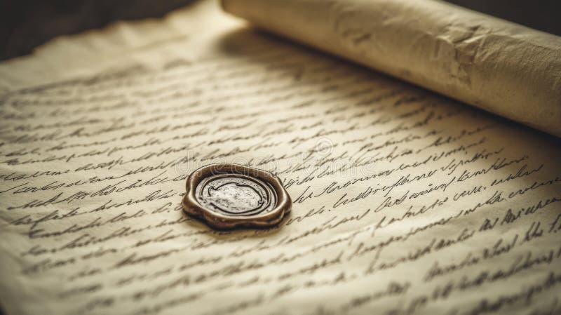 Antique Sealed Document on Aged Parchment Stock Illustration ...