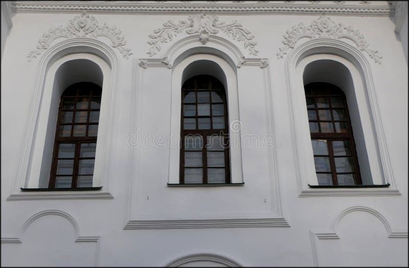 Antique Semicircular Windows - Arch on the Wall of the Church Stock ...