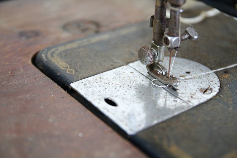 Antique Sewing Machine Ready for Tailoring Close-Up Stock Photo - Image ...