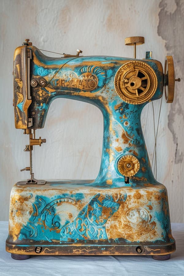 An Antique Sewing Machine is Ready To Work on the Table Stock Image ...