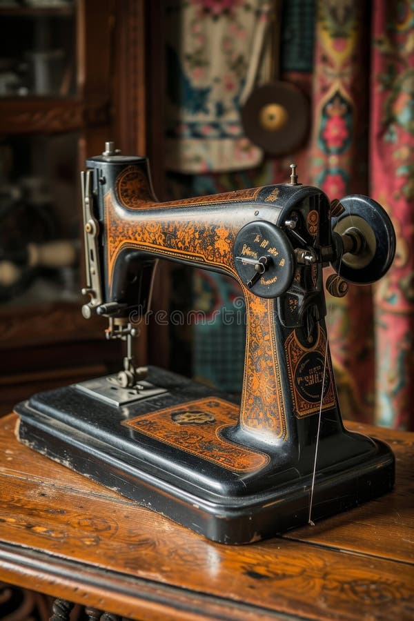 An Antique Sewing Machine is Ready To Work on the Table Stock Photo ...