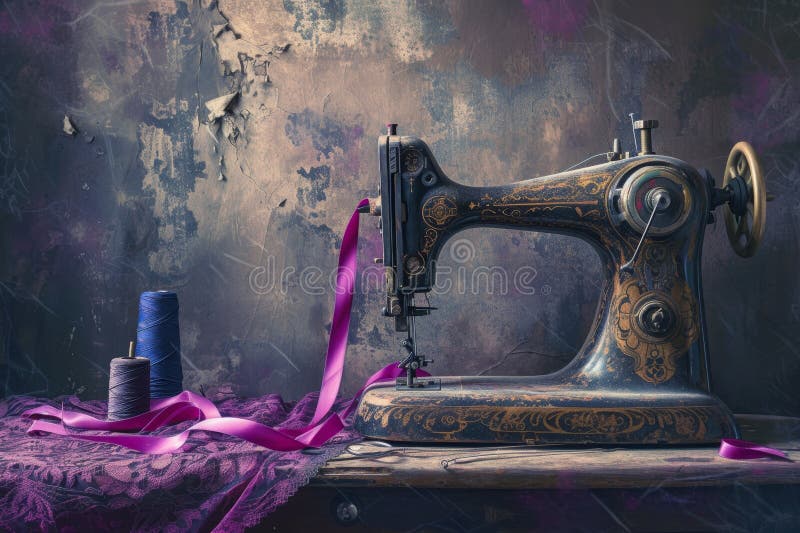 An Antique Sewing Machine is Ready To Work on the Table Stock Image ...