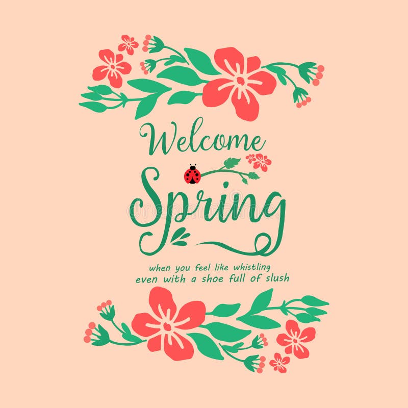 Antique Shape of Welcome Spring Card Template, with Cute Leaf and ...