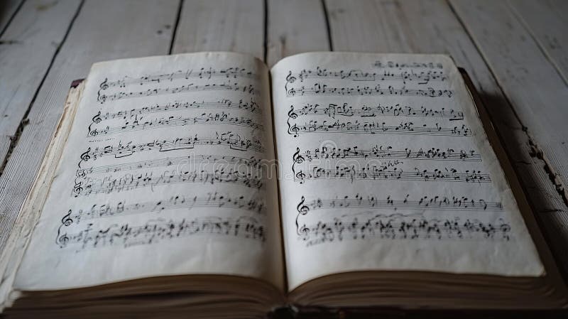 Antique Sheet Music Book Open on Wooden Table Stock Photo - Image of ...