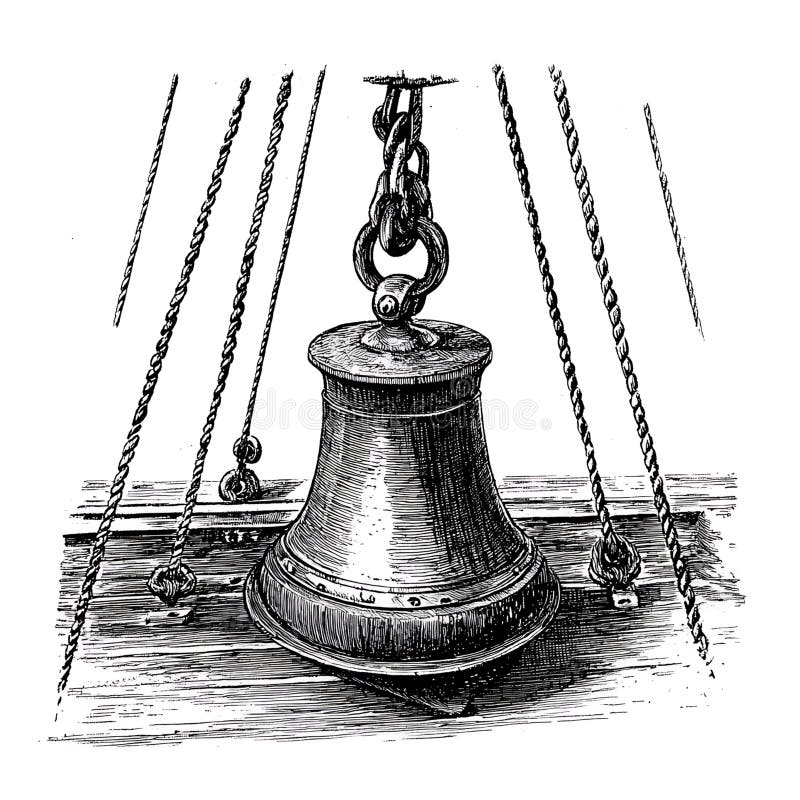 Antique Ship S Bell Hanging from Rigging Stock Illustration ...