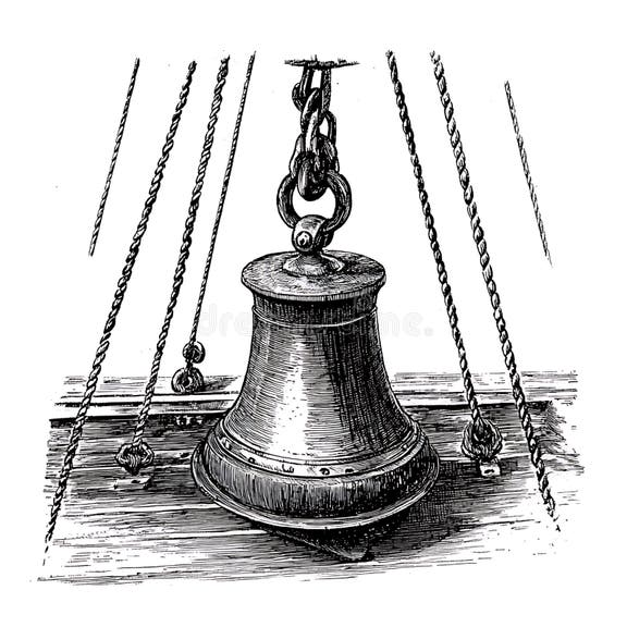 Antique Ship S Bell Hanging from Rigging Stock Illustration ...