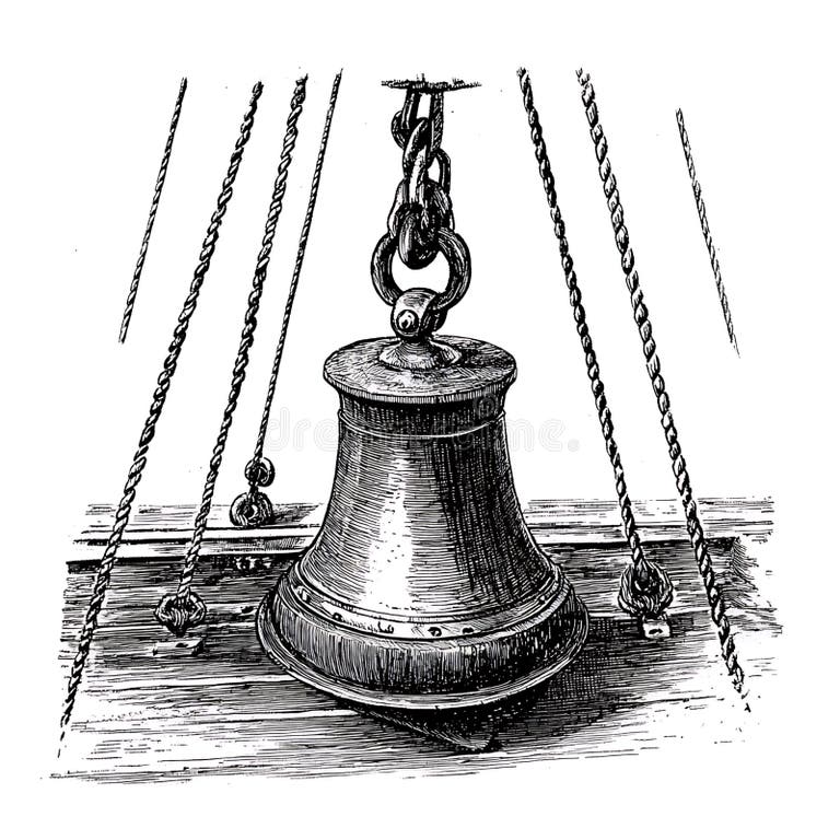 Antique Ship S Bell Hanging from Rigging Stock Illustration ...