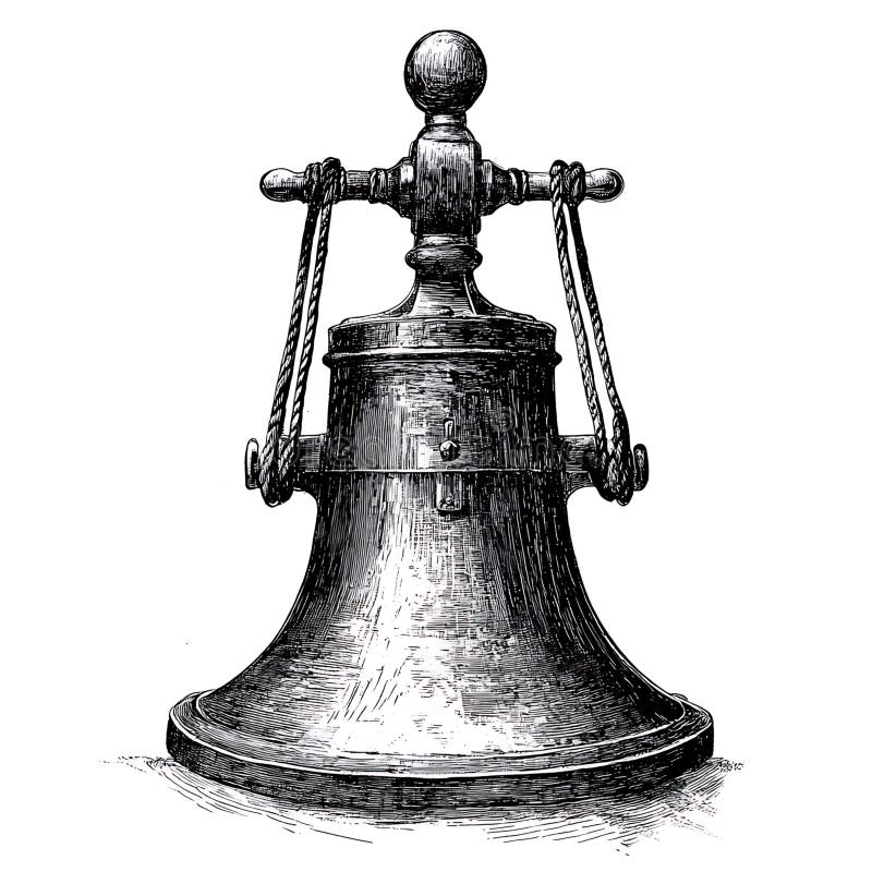 Antique Ship S Bell with Rope, Detailed Engraving Stock Illustration ...