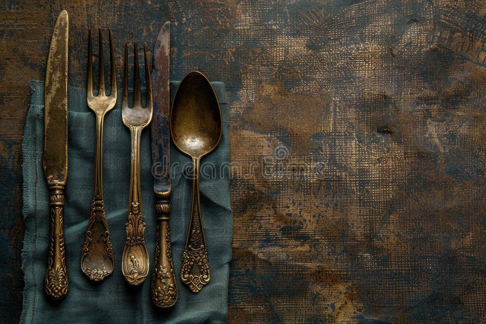Antique Silver Dining Set stock photo. Image of silverware - 372457662