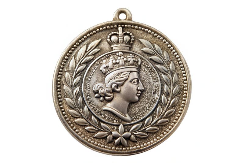 Antique Silver Jubilee Medallion with Embossed Design Isolated on White ...