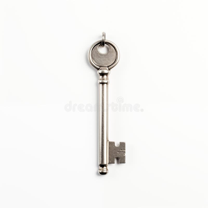 Antique Silver Skeleton Key with Round Head Isolated on White ...