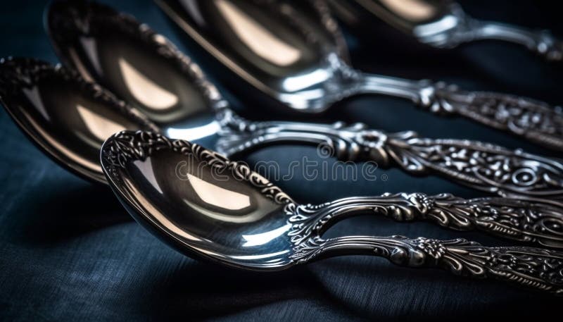 Antique Silverware Collection, Ornate Pattern, Still Life Generated by ...