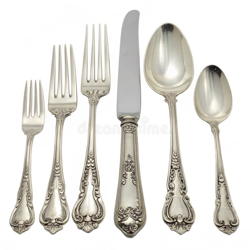 Antique Silverware Set Isolated on White Background Stock Illustration ...