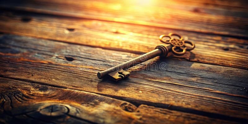Antique Skeleton Key on Rustic Wooden Surface in Golden Hour Light ...
