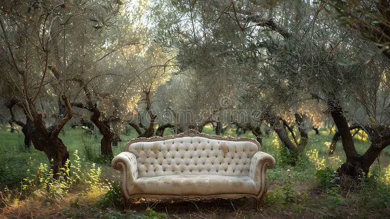Antique Sofa in an Olive Grove Stock Illustration - Illustration of ...