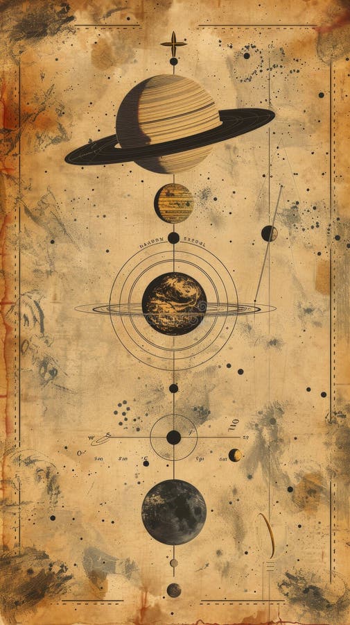 Antique Solar System Map with Detailed Planets Stock Photo - Image of ...