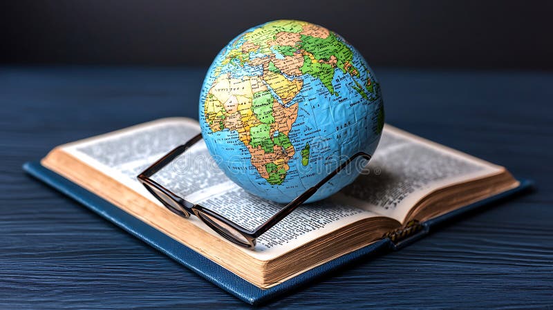 Antique Spectacles on an Open Book with Globe Stock Illustration ...