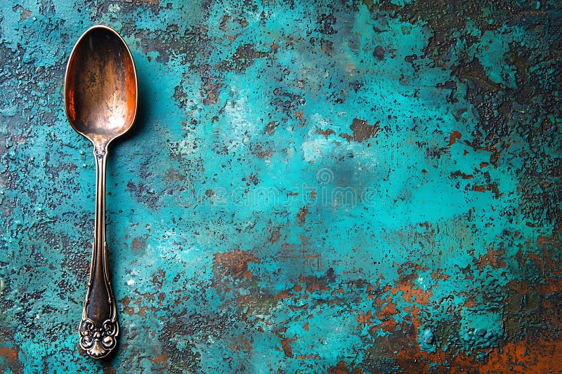 Antique Spoon on Cracked Turquoise and Rust Background a Highresolution ...