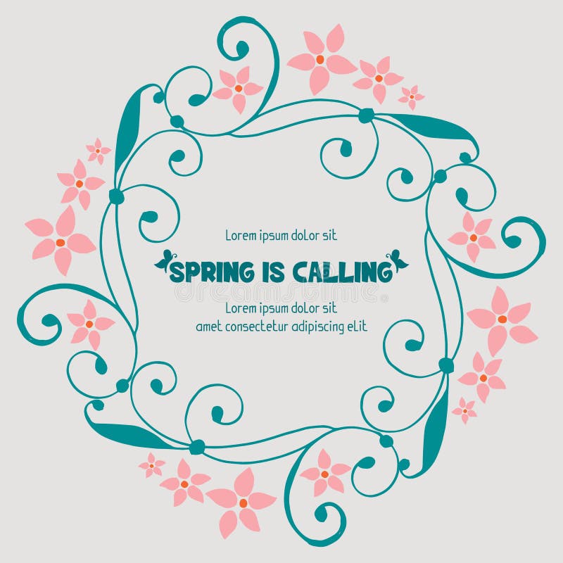 Antique Spring Calling Greeting Card Design, with Leaf and Floral Frame ...