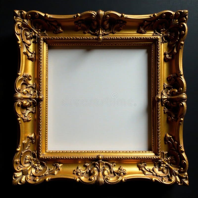 Antique Square Gold Frame, Intricate Baroque Carvings, Black Backdrop ...