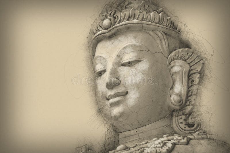 Antique Statue of Buddha in Drawing Style Stock Illustration ...