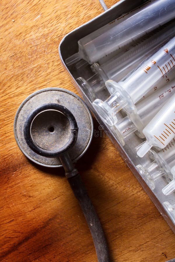 Antique Stethoscope with Old Syringe in Box Stock Image - Image of ...