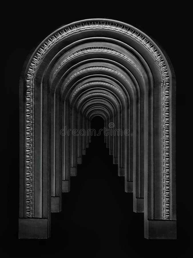 Antique Stone Arch Enfilade Isolated on Black Stock Image - Image of ...
