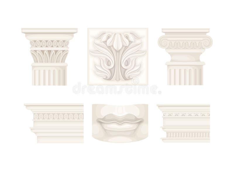 Antique Stone Column or Pillar and White Ceramic Element in Ionic Style ...