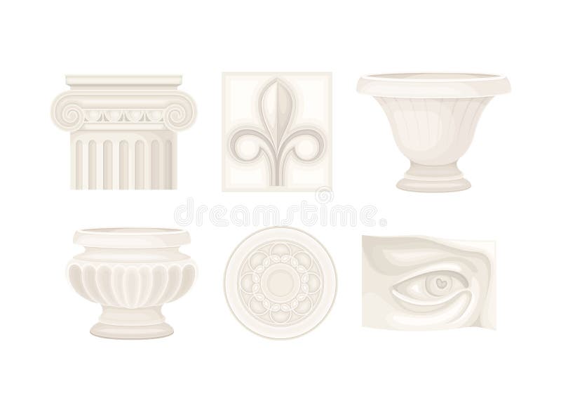 Antique Stone Column, White Ceramic Vase and Sculpture Part Vector Set ...