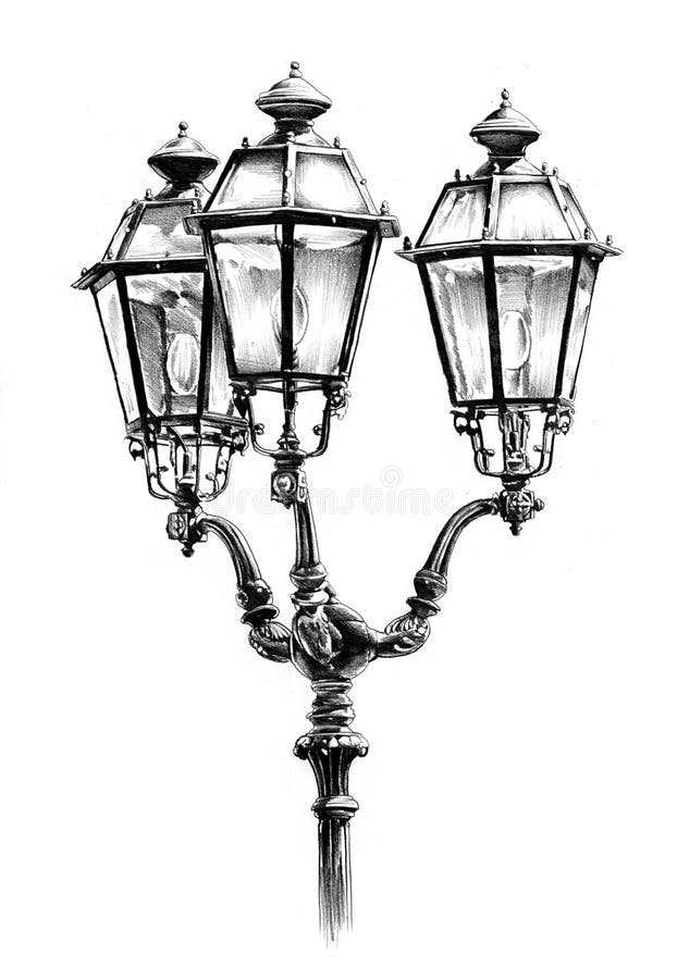 Antique Street Lantern Drawing Handmade Stock Illustration ...