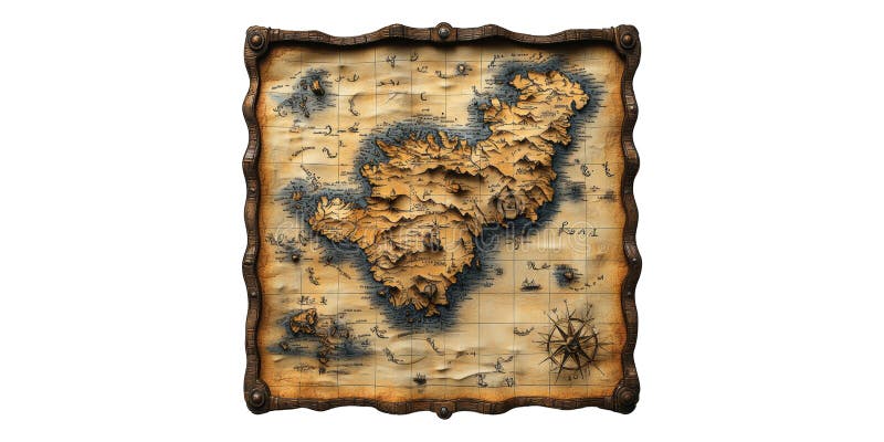 Antique Nautical Old Map with Compass Rose Isolated on Transparent ...