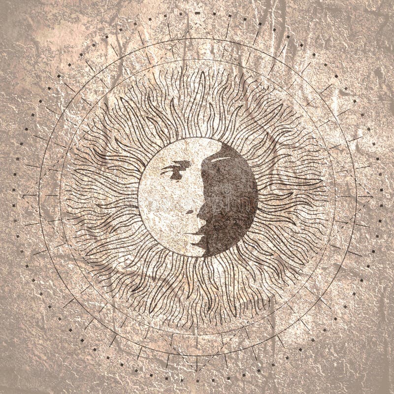Antique Style Sun with Face of Woman Stock Illustration - Illustration ...