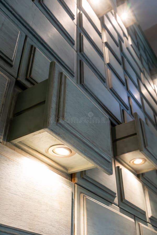 Antique Style Wall Decoration Using Retro Wooden Drawer with Lighting ...