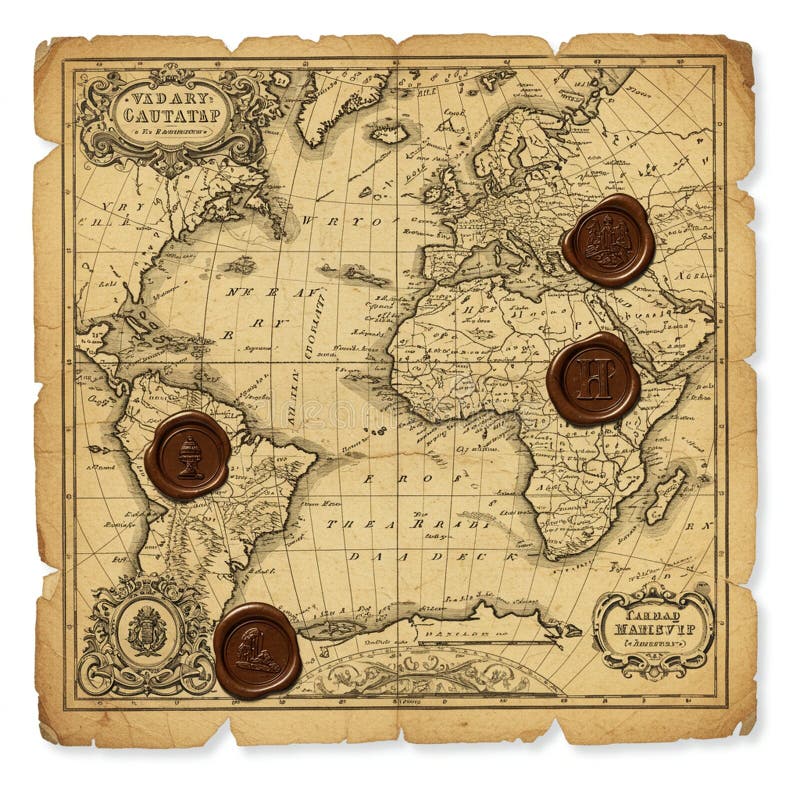 Antique-style World Map Featuring Both Hemispheres on Aged, Textured ...