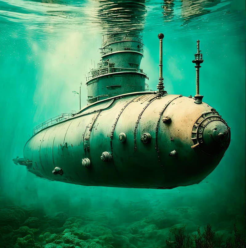 An Antique Submarine in the Style of an Old Postcard Stock Illustration ...