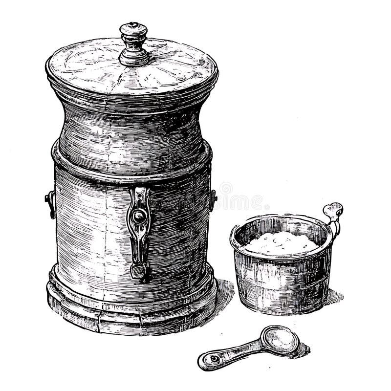 Antique Sugar Canister, Bowl Spoon Stock Illustration - Illustration of ...
